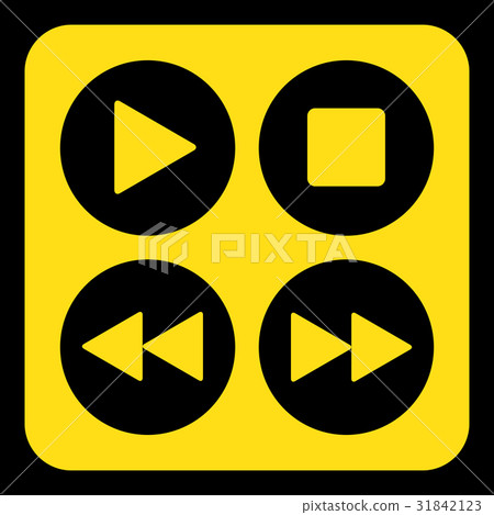yellow, black sign - four music control buttons - Stock Illustration ...