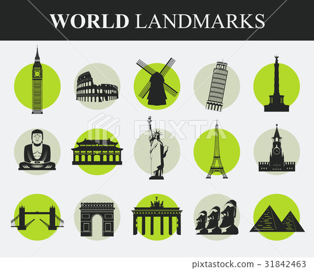 World landmarks flat icon set. Travel and Tourism - Stock Illustration ...