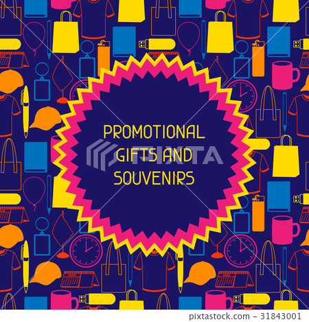 Advertising background with promotional gifts and - Stock Illustration ...