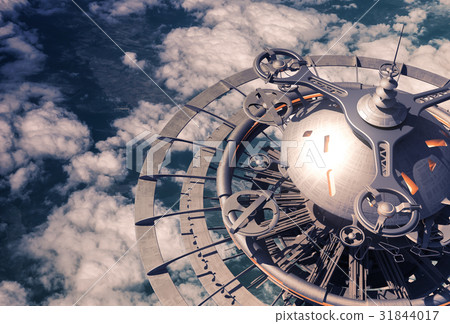 Futuristic Sky Station Over The Clouds - Stock Illustration [31844017 ...