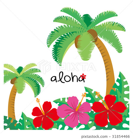 Hibiscus and palm tree | Illustration - Stock Illustration [31854466 ...