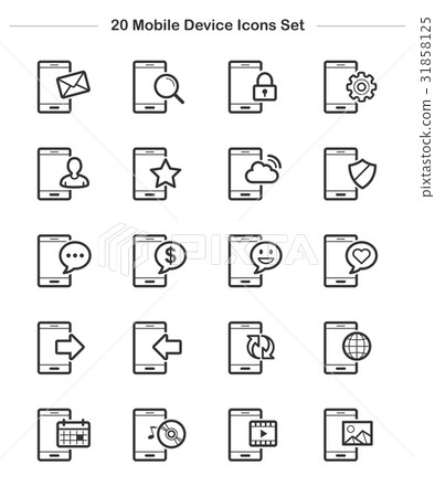 Mobile device icons set. Line thickness icon - Stock Illustration ...