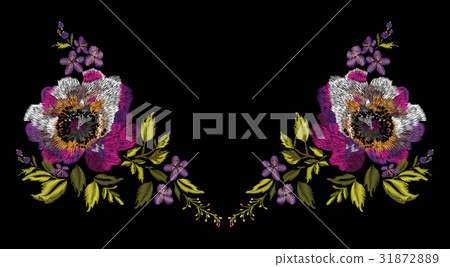 Colorful embroidery on a black background - Stock Illustration ...