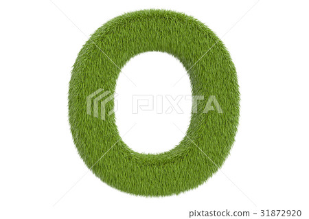 Green letter O from grass closeup, 3D rendering - Stock Illustration ...