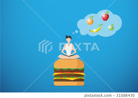 man meditating on burger and thinking fruit-插圖素材 [31886430] - PIXTA圖庫