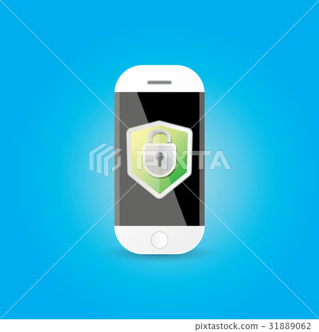 Mobile security app screen with shield and lock - Stock Illustration ...