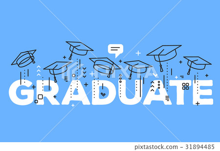 Vector illustration of word graduation with caps - Stock Illustration ...