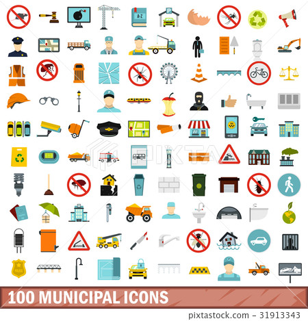 100 municipal icons set, flat style - Stock Illustration [31913343] - PIXTA