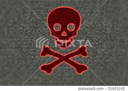 Ransomware red skull over grey computercode - Stock Illustration ...