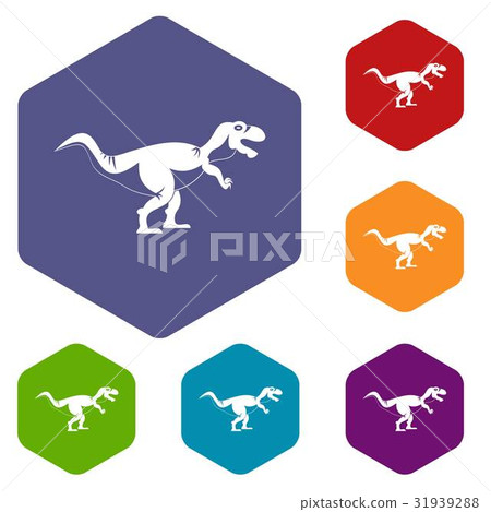 Tyrannosaur dinosaur icons set hexagon - Stock Illustration [31939288 ...