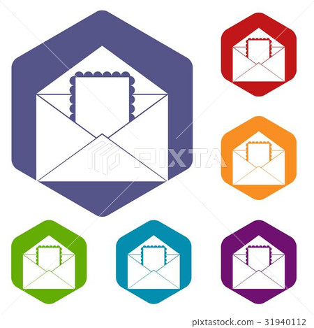 Envelope with card icons set hexagon - Stock Illustration [31940112 ...