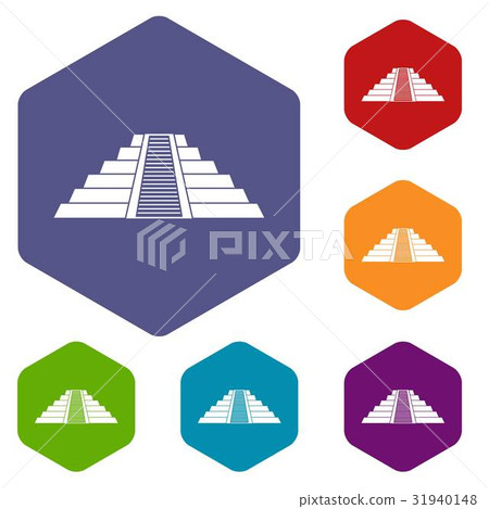 Ziggurat in Chichen Itza icons set hexagon - Stock Illustration ...