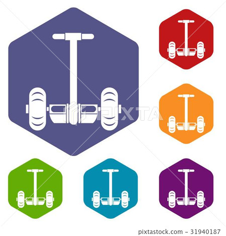 Two wheeled battery powered vehicle icons set - Stock Illustration ...