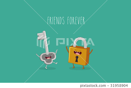 Funny key and lock. Friends forever. Vector - Stock Illustration ...