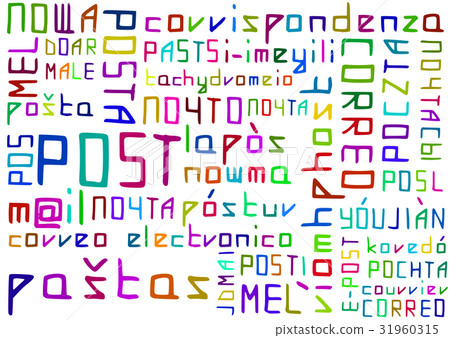 Postal pattern from words in different languages - Stock Illustration ...