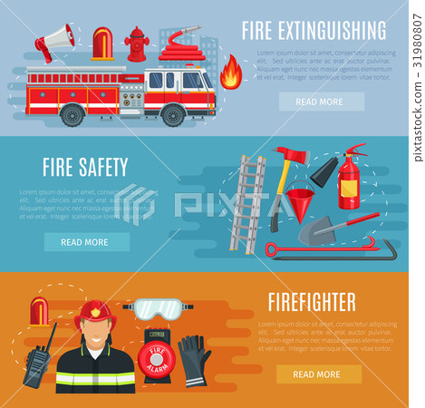 Firefighting or fire safety vector banners - Stock Illustration ...