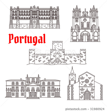 Portugal architecture landmarks vector buildings - Stock Illustration ...