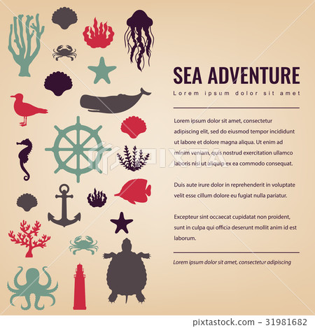 Sea icons and symbols set. Sea animals. Nautical - Stock Illustration ...