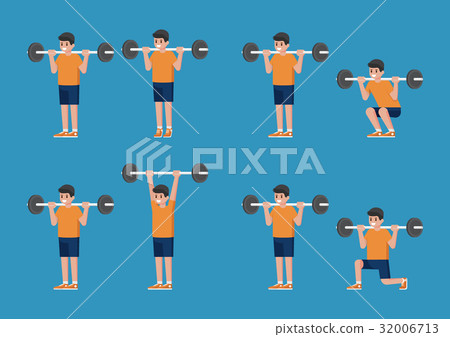 Set of man in bodybuilding and weight training. - Stock Illustration ...