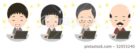Businessman set using a personal computer smile - Stock Illustration ...