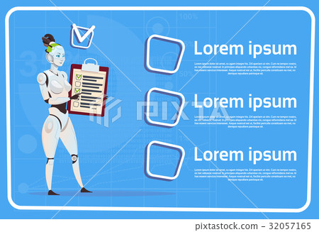 Modern Robot Female Holding Checklist With Copy - Stock Illustration ...