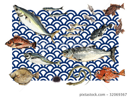 Various fish Qinghai wave back indigo - Stock Illustration [32069367 ...