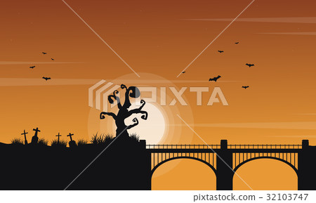Landscape of Halloween with bridge - Stock Illustration [32103747] - PIXTA