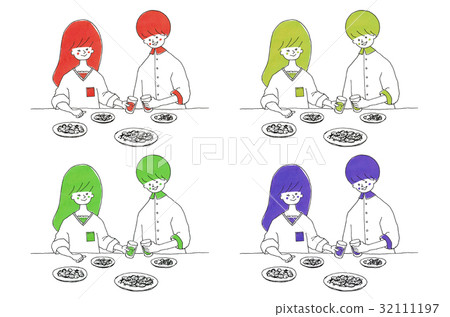 A couple doing a "good job" toast - Stock Illustration [32111197] - PIXTA