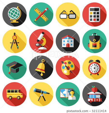 Digital vector red green blue school icons - Stock Illustration ...