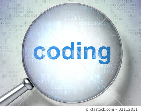 Database concept: Coding with optical glass - Stock Illustration ...