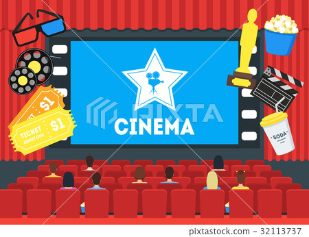 Cartoon Cinema Concept Interior. Vector - Stock Illustration [32113737 ...