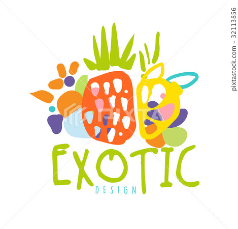 Exotic logo design with tropical fruits colorful - Stock Illustration ...