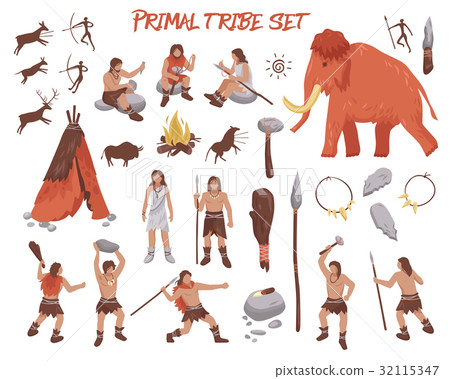 Primal Tribe People Icons Set-插圖素材 [32115347] - PIXTA圖庫