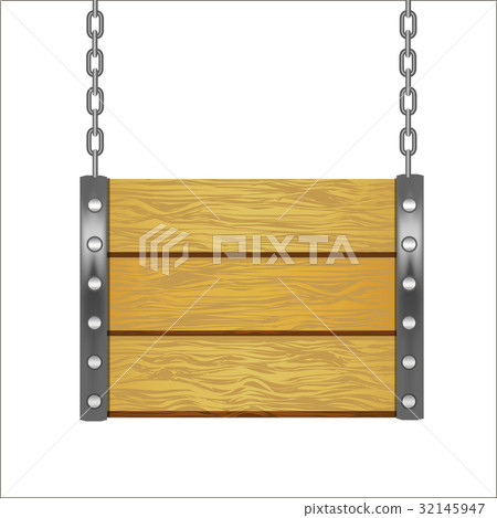 Wooden Sign Hanging on Metal Chain . Vector - Stock Illustration ...