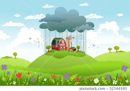 Rain over one farm - Stock Illustration [32149393] - PIXTA