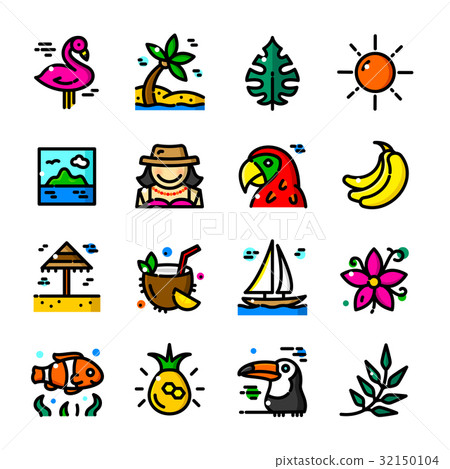 Tropical icons set, vector illustration - Stock Illustration [32150104 ...