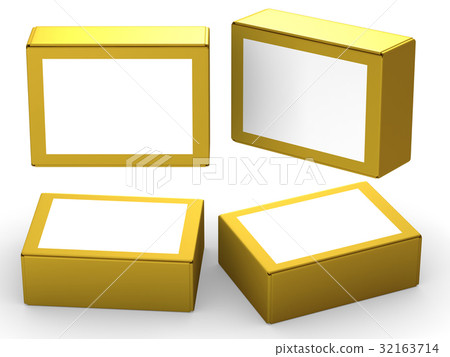 Gold paper box packaging with white label - Stock Illustration ...