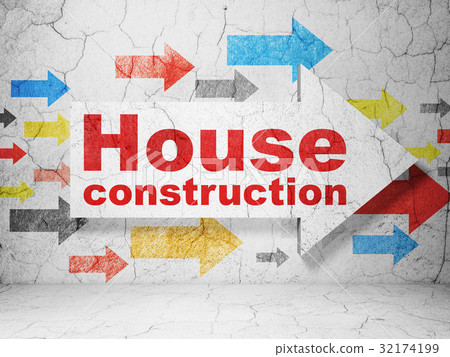 Building construction concept: arrow with House - Stock Illustration ...