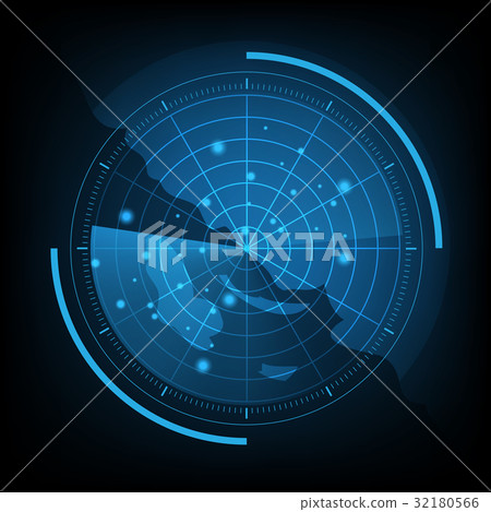 Blue radar screen with map - Stock Illustration [32180566] - PIXTA