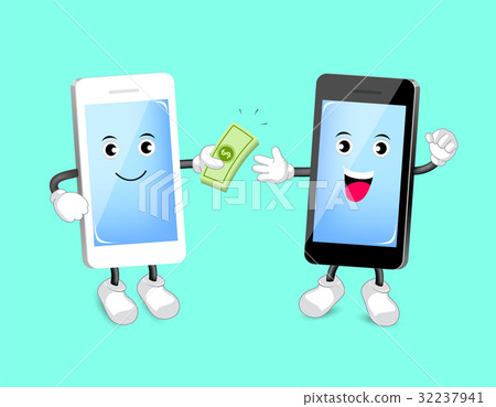 Cute cartoon smart-phone paid money. - Stock Illustration [32237941 ...
