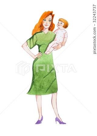 Happy caring cartoon mother spending time with her - Stock Illustration ...