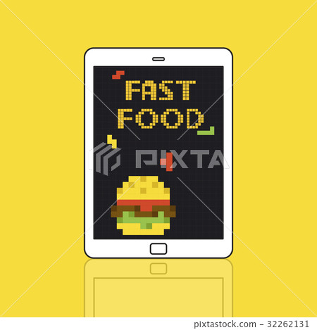 8 bit illustration of tasty burger meal on... - Stock Illustration ...