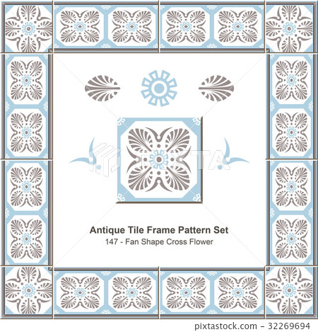 Antique tile frame pattern Fan Shape Cross Flower - Stock Illustration ...