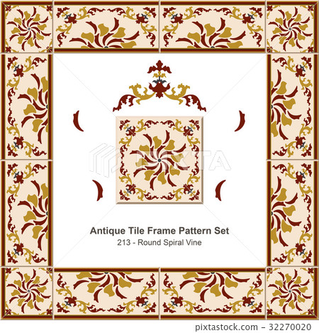 Antique tile frame pattern set Round Spiral Vine - Stock Illustration ...