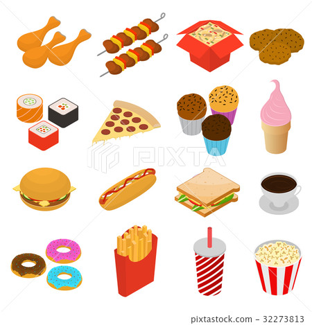 Fast Food Color Icon Set Isometric View. Vector - Stock Illustration ...
