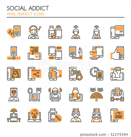 Social Addict , Thin Line and Pixel Perfect Icons - Stock Illustration ...