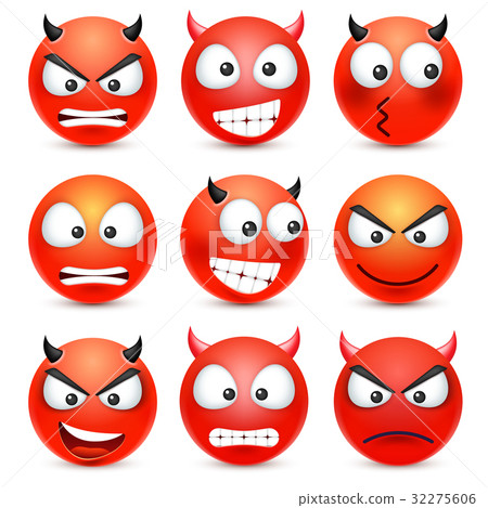 Smiley,emoticon set. Red face with emotions - Stock Illustration ...