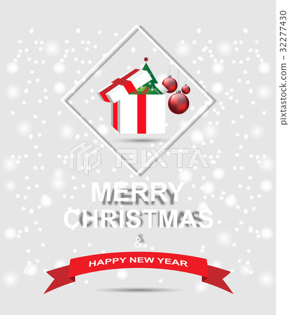 Merry Christmas postcard design and gift box. - Stock Illustration ...