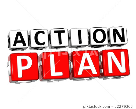 3D Action Plan Button Click Here Block Text - Stock Illustration ...