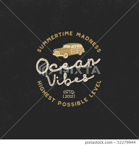 Vintage hand drawn label design. Ocean vibes sign-插圖素材 [32279944] - PIXTA圖庫